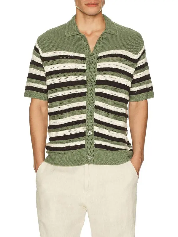 Nn07 Lars Polo Cardigan In Green - Sea Spray
