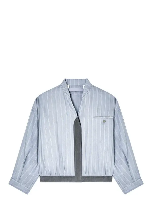 Giorgio Armani Pinstriped Silk And Linen Blouson - Blue