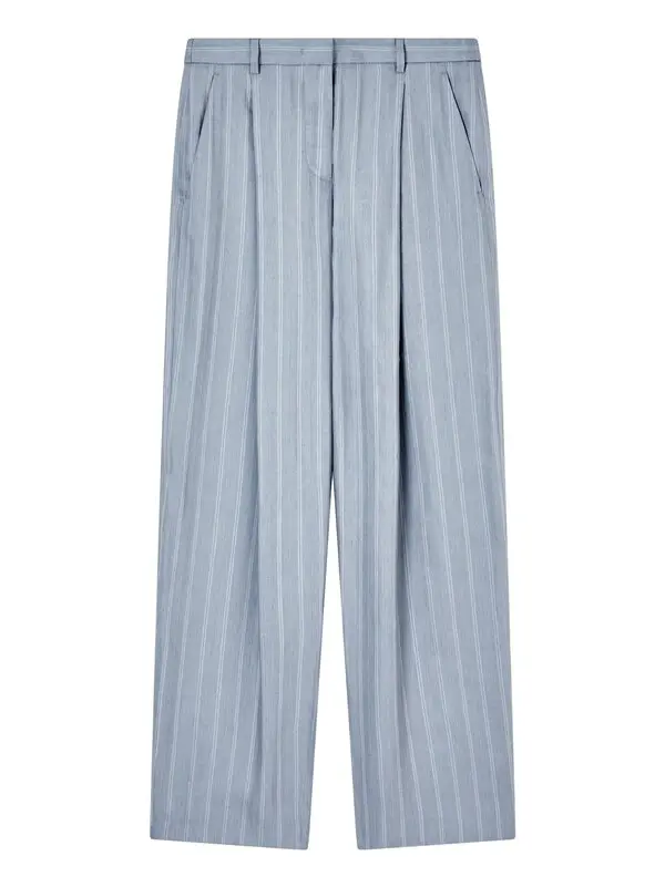 Giorgio Armani Silk And Linen Pinstripe Trousers - Blue