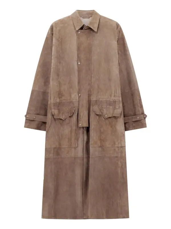 Giorgio Armani Suede Lambskin Single-breasted Trench Coat - Brown