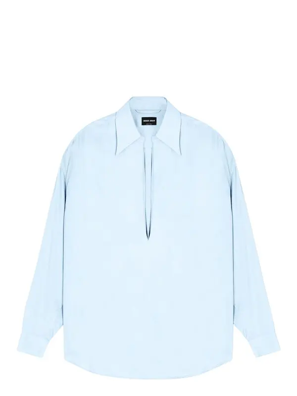 Giorgio Armani Open Silk Shirt - Light Blue