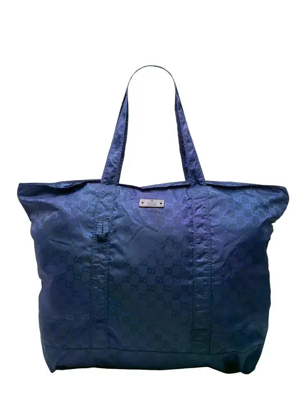 Gucci Gg Nylon Teddy Bear Folding Tote Bag - Blue