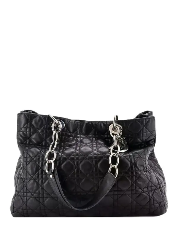 Dior Soft Chain Cannage Quilt Lambskin Large Tote Bag - Black