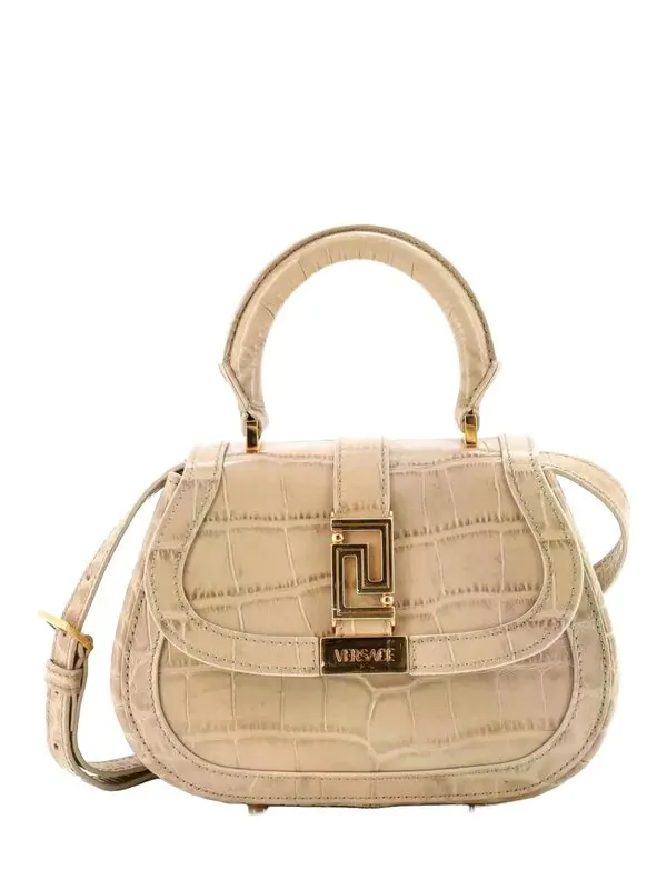 Versace Greca Goddess Crocodile Embossed Leather Mini Satchel - Neutrals