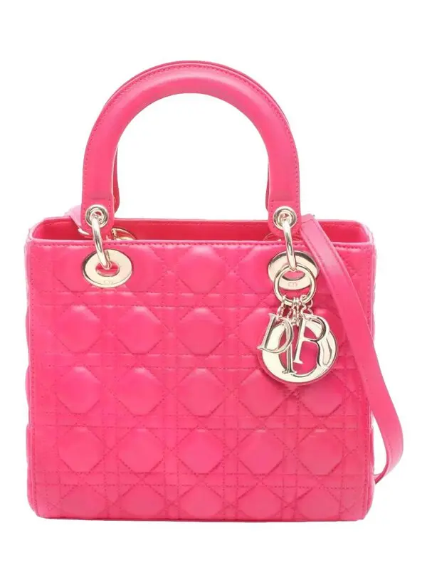 Dior 2010-2026 Medium Lambskin Cannage Lady Satchel - Pink