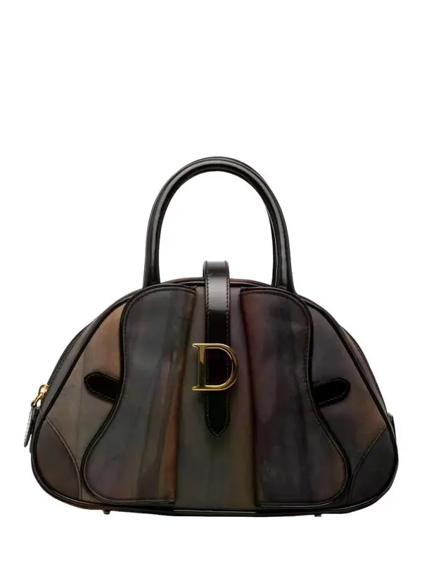 Dior 2001 Mini Printed Nylon Double Saddle Bowler Bag - Brown