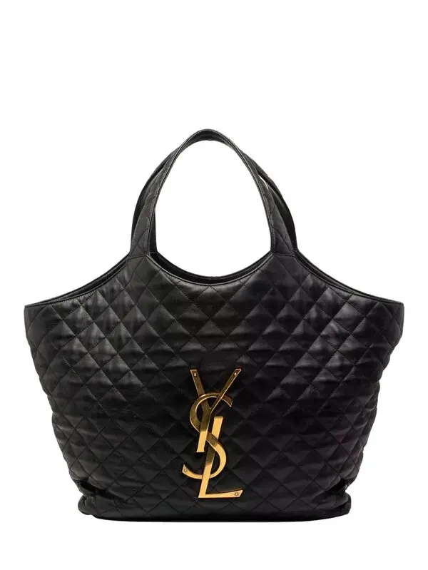 Saint Laurent 2025 Maxi Quilted Lambskin Icare Shopping Tote Bag - Black