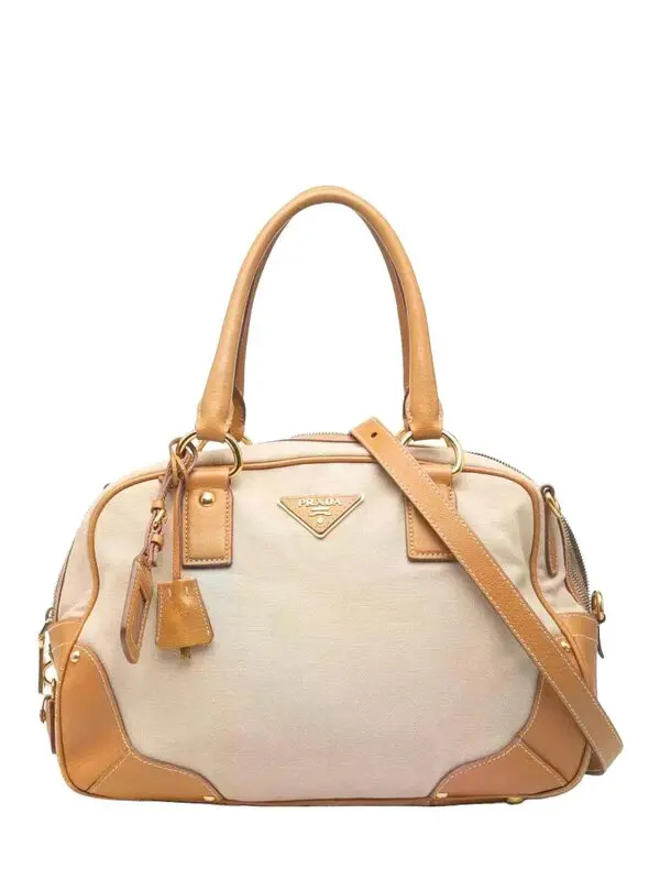 Prada Cinghiale Trimmed Canapa Satchel - Brown