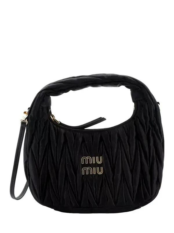 Miu Miu Wander Matelassé Satin Mini Hobo Bag - Black