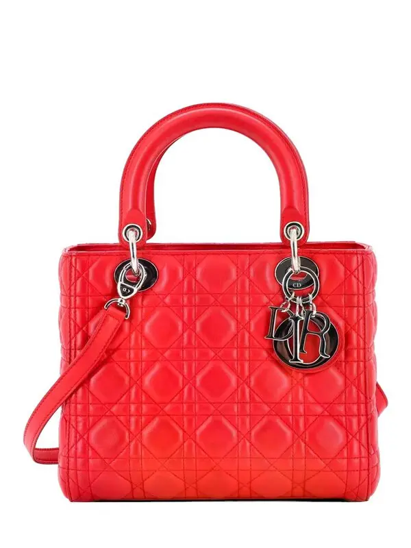 Dior Lady Cannage Quilt Lambskin Medium Satchel - Red