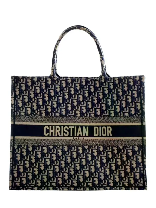 Dior 2019 Large Oblique Embroidered Canvas Book Tote Bag - Blue