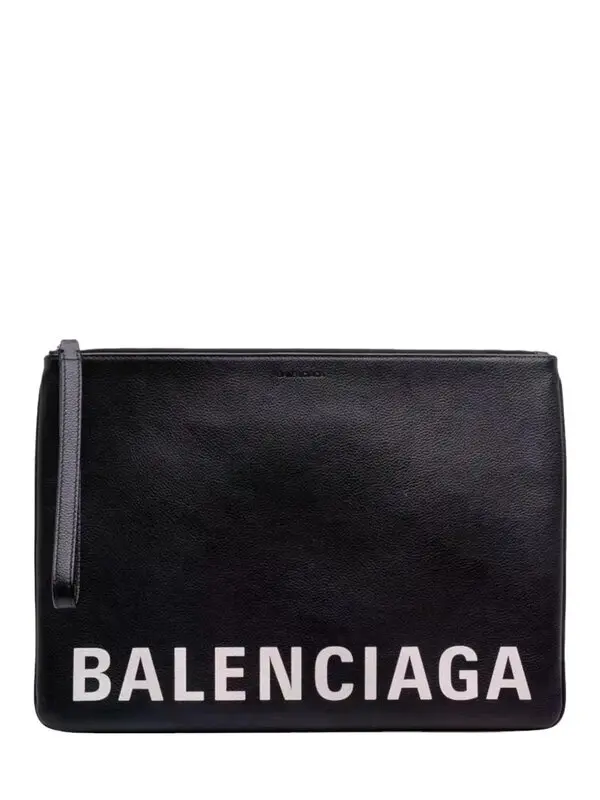 Balenciaga 2016 Leather Ville Logo Clutch Bag - Black