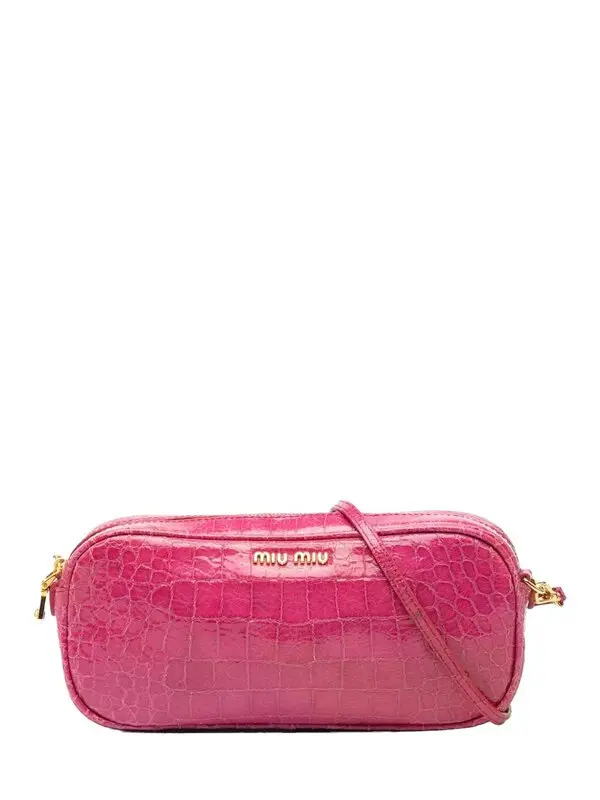 Miu Miu Croc Embossed Patent Crossbody Bag - Pink