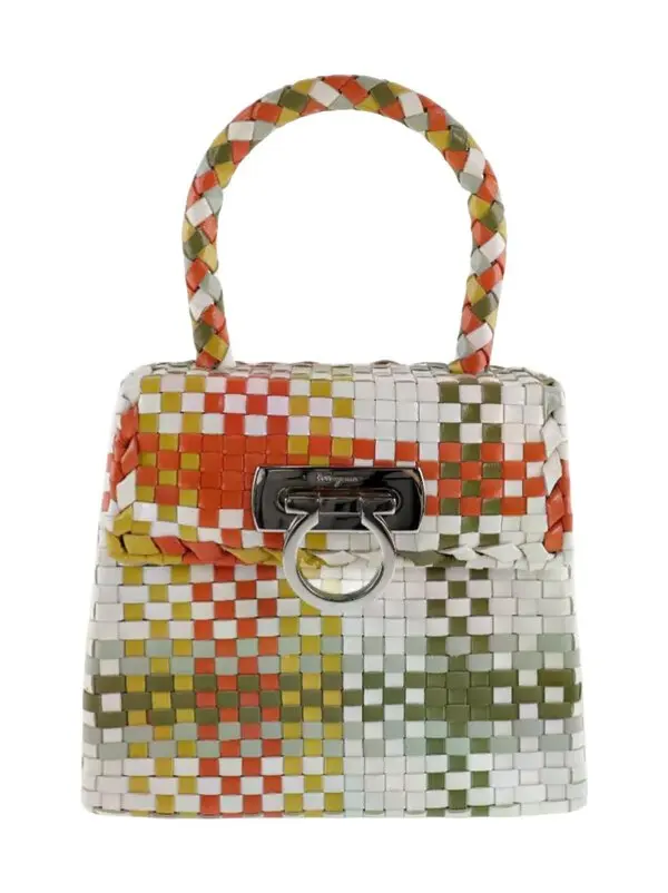 FERRAGAMO 2010-2026 Woven Leather Gancini Top Handle Bag - Multicolour