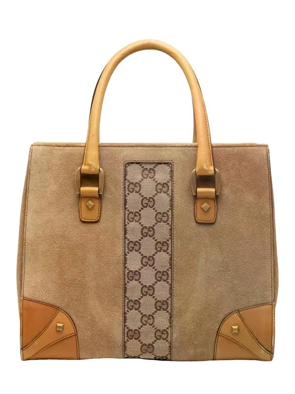 Gucci Suede Gg Canvas Nailhead Handbag - Brown