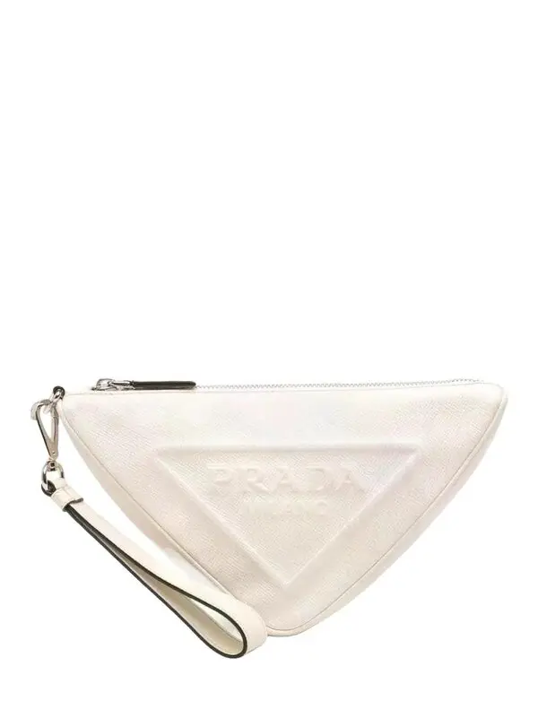 Prada Saffiano Leather Triangle Wristlet - White