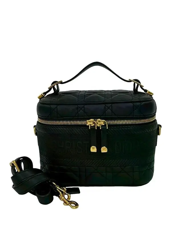 Dior Cannage Diortravel Vanity Case Satchel - Black
