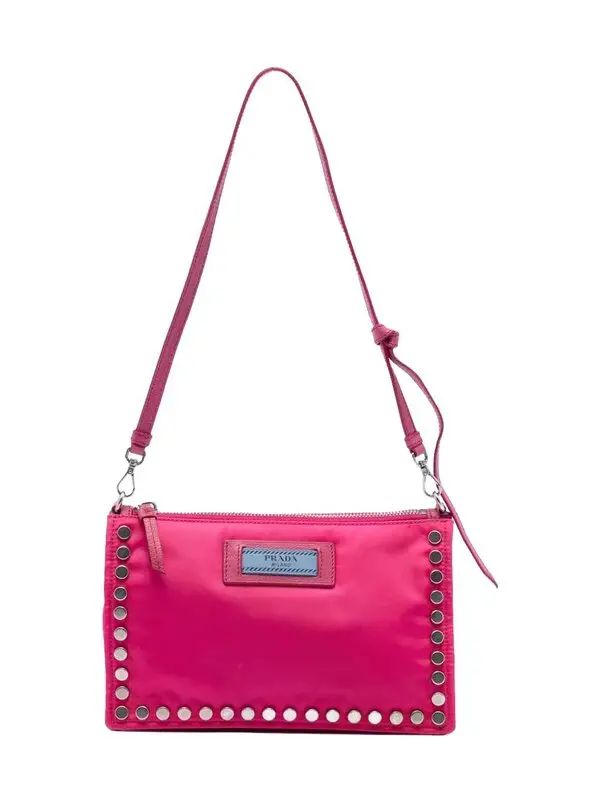 Prada 2013-2025 Tessuto Studded Etiquette Shoulder Bag - Pink