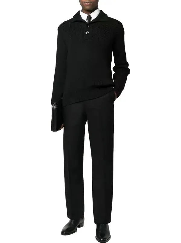 TOM FORD Ribbed Knit Quarter-button Jumper - Black