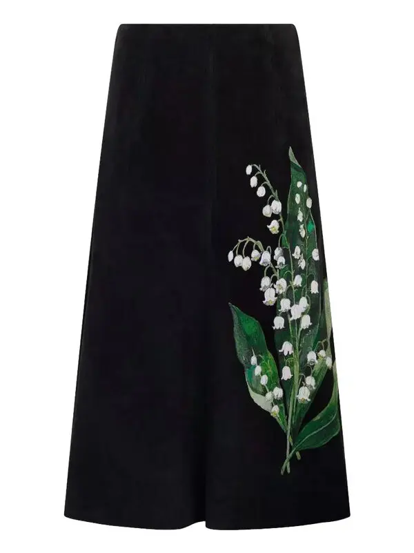 Valentino Garavani Floral-print A-line Skirt - Black