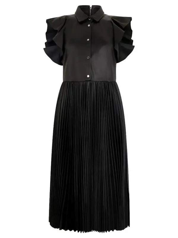 Valentino Garavani Ruffled-sleeve Pleated Dress - Black
