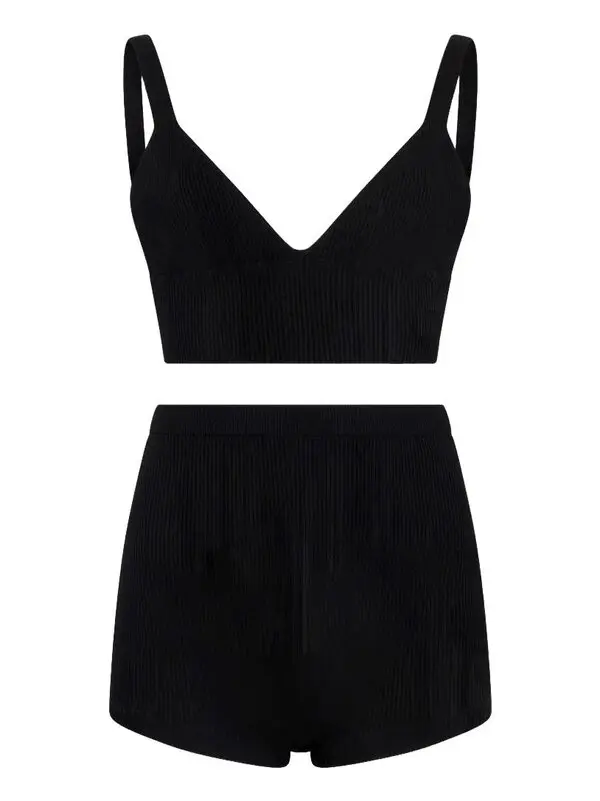 Valentino Garavani Ribbed Knit Top And Shorts Set - Black