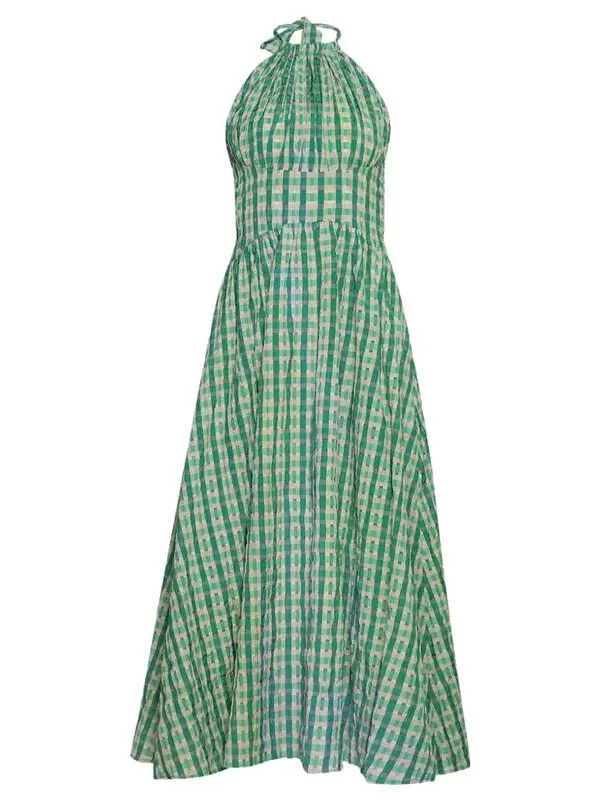Rosie Assoulin Halterneck Checked Midi Dress - Green