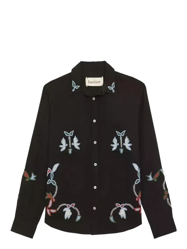 BAZISZT Embroidered Floral Shirt - Black