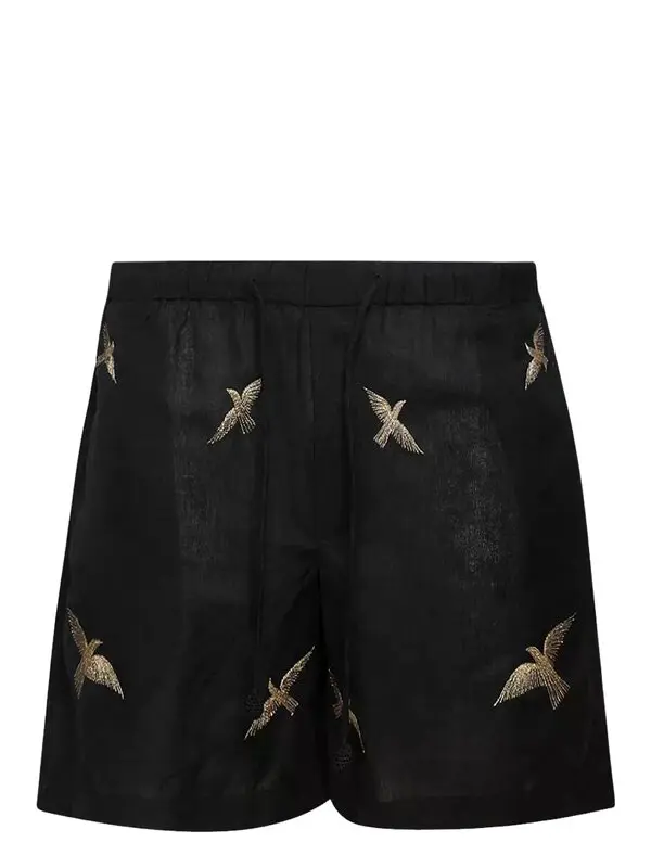 BAZISZT Columbus Embroidered Drawstring Shorts - Black