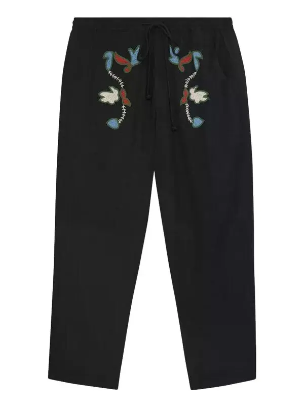 BAZISZT Floral-embroidered Trousers - Black