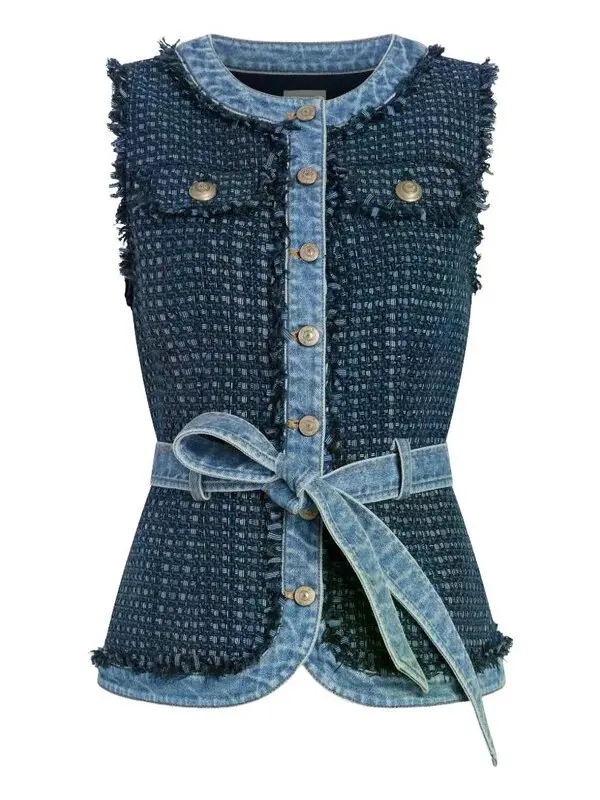 Cinq À Sept Joans Frayed Belted Vest - Blue