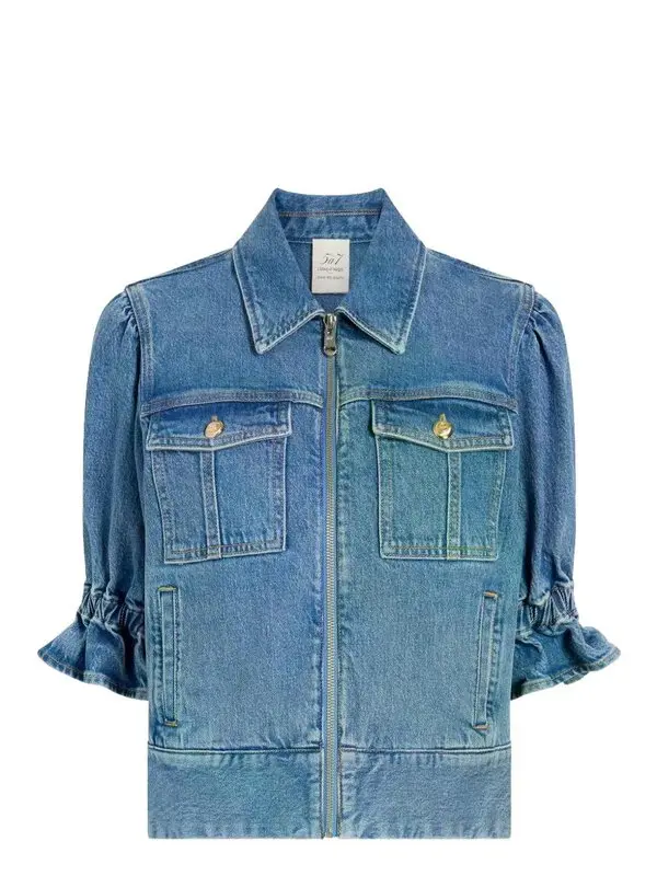 Cinq À Sept Holly Puffed-sleeve Denim Jacket - Blue