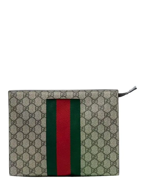 Gucci Gg Supreme Web Clutch - Brown