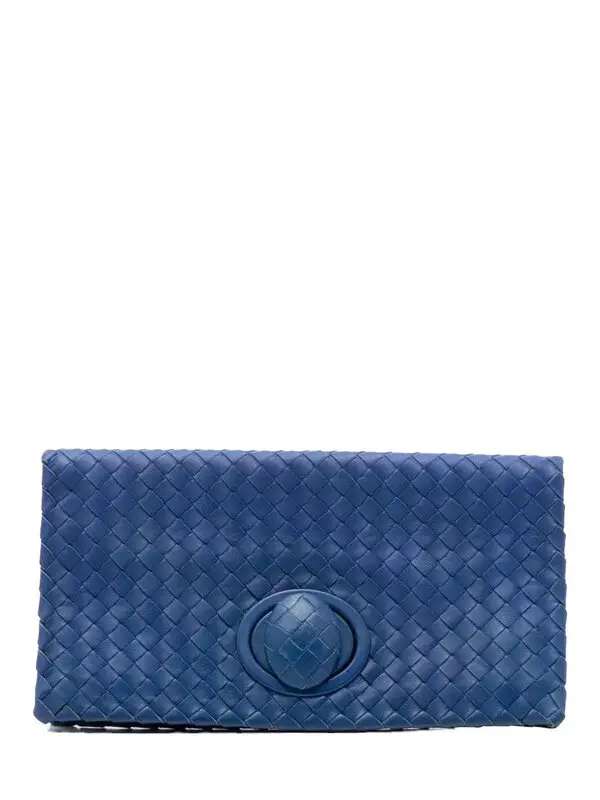 Bottega Veneta Nappa Intrecciato Turn Lock Clutch Bag - Blue