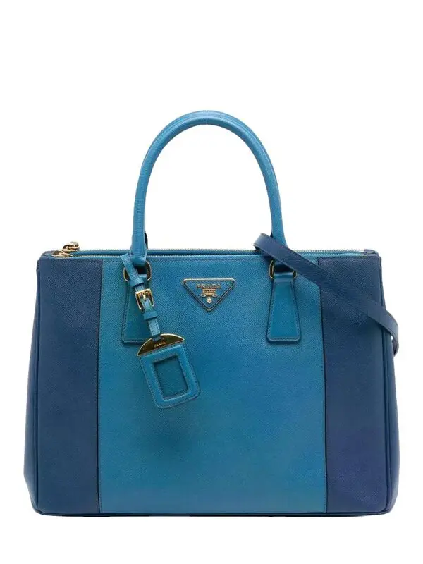 Prada 2021-2025 Medium Bicolor Saffiano Lux Galleria Double Zip Satchel - Blue