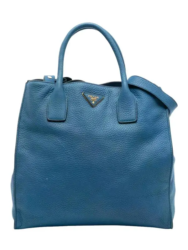 Prada Vitello Daino Open Convertible Tote Satchel - Blue