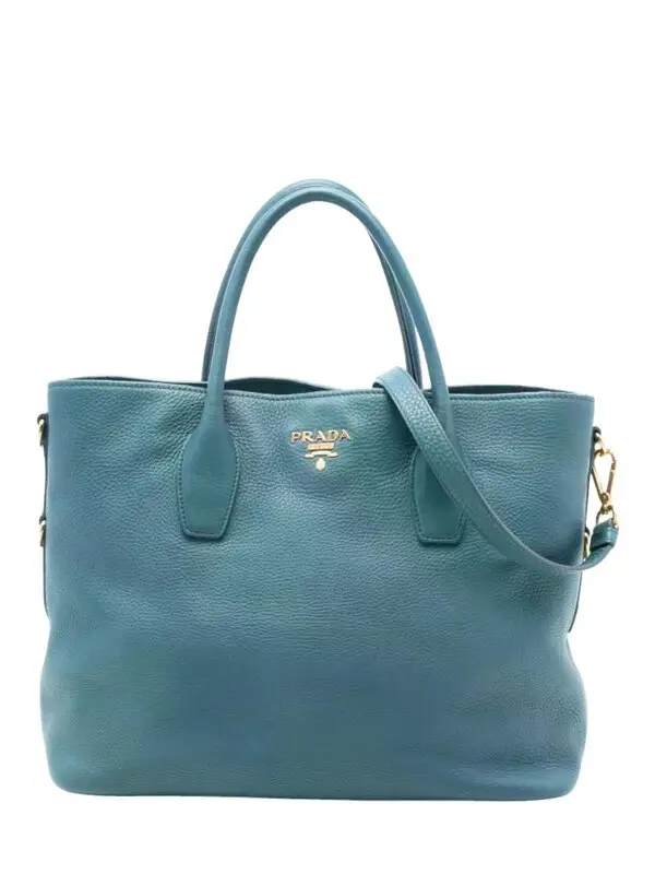 Prada Vitello Daino Open Convertible Tote Satchel - Blue