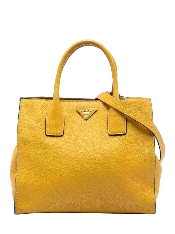 Prada 2000-2025 Vitello Daino Open Convertible Tote Satchel - Yellow