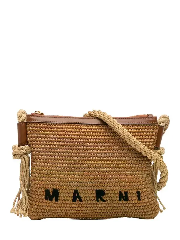 Marni Raffia Logo Crossbody Bag - Brown