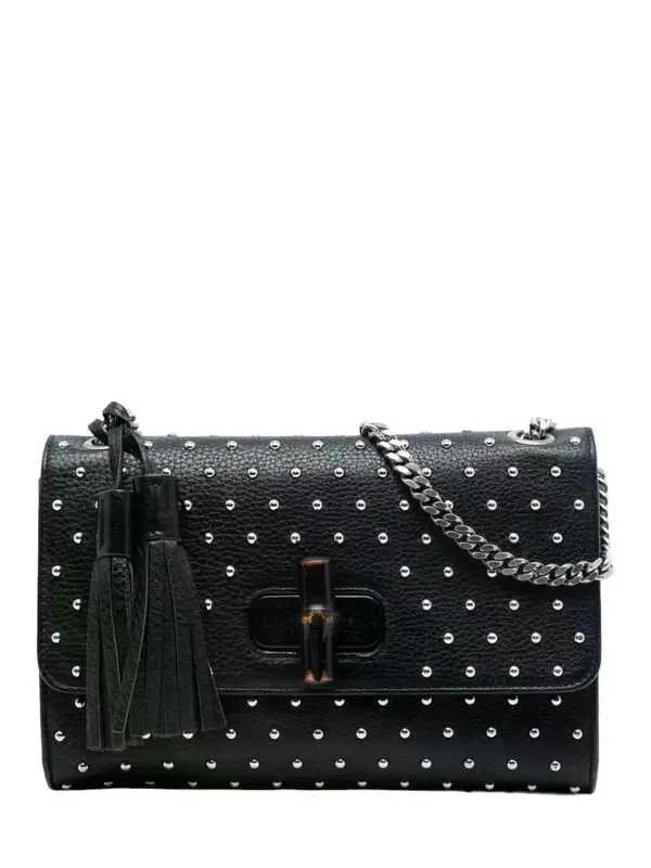 Gucci Medium Studded Leather Miss Bamboo Crossbody Bag - Black