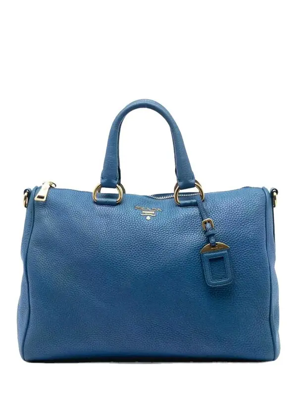 Prada Vitello Daino Zip Top Satchel - Blue