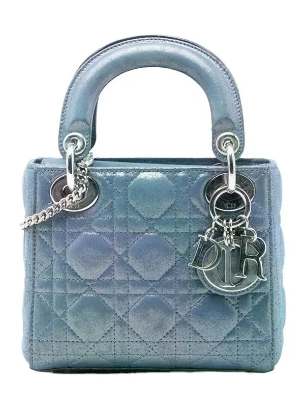 Dior 2015 Mini Iridescent Lambskin Cannage Lady Satchel - Blue