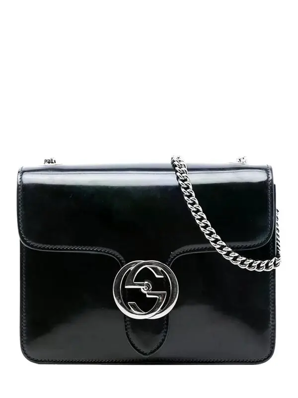 Gucci Small Polished Calfskin Interlocking G Dollar Crossbody Bag - Black