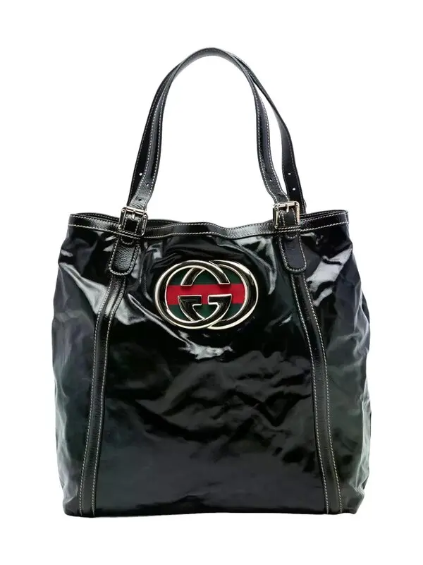 Gucci 2016-2026 Patent Dialux Britt Web Tote Bag - Black