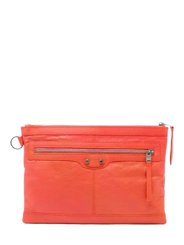 Balenciaga 2016 Lambskin Motocross Classic Clip M Clutch - Orange