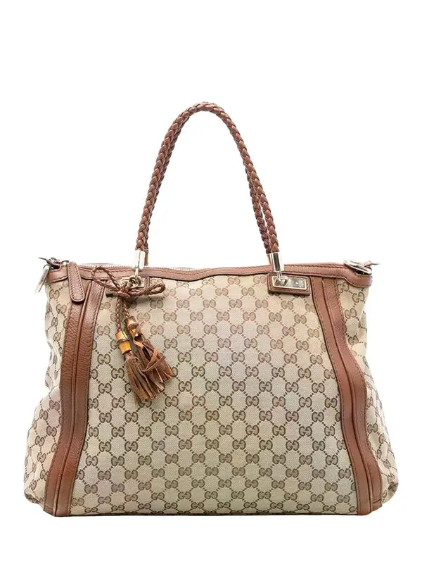 Gucci Large Gg Canvas Bella Satchel - Brown