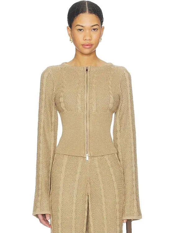 SNDYS. Cici Cable Knit Zip-up Top - Tan
