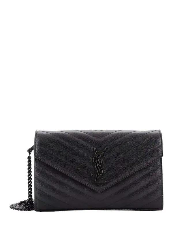 Saint Laurent Classic Monogram Wallet On Chain Matelasse Chevron Leather Medium Crossbody Bag - Black