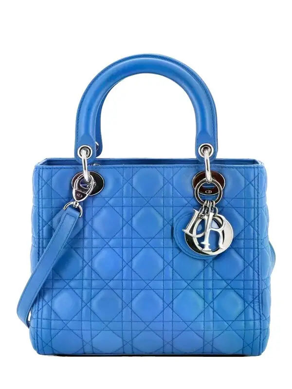 Dior Lady Medium Cannage Quilt Lambskin Satchel - Blue