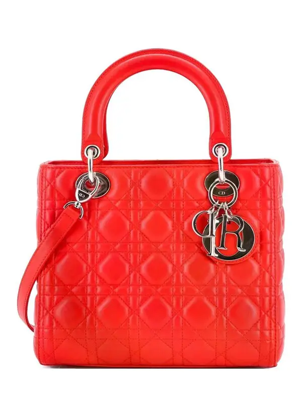 Dior Lady Bag Cannage Quilt Lambskin Medium Satchel - Red